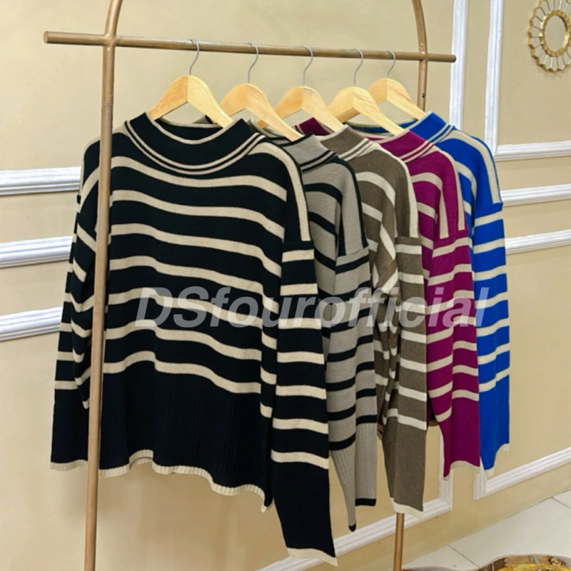 Jual Alisha Stripe Sweater Rajut Premium / Atasan Rajut Oversize | Shopee Indonesia