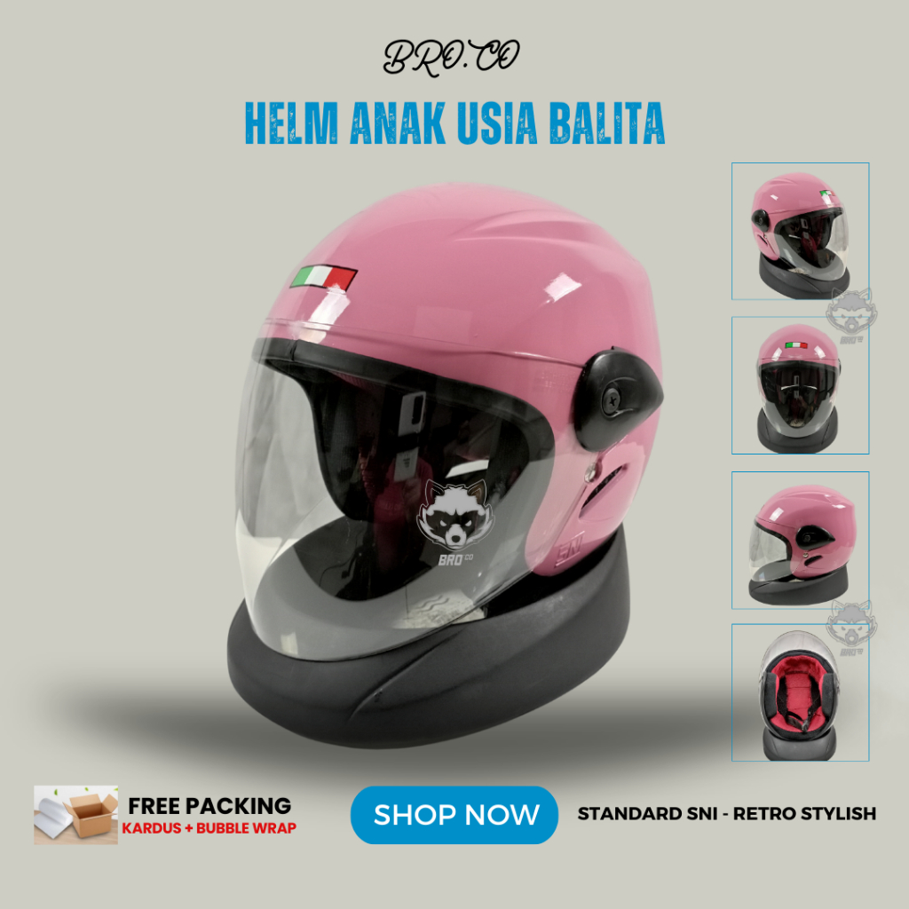 Jual HELM PILOT RETRO ITALY ANAK ANAK JUNIOR HALF FACE PINK PASTEL ...