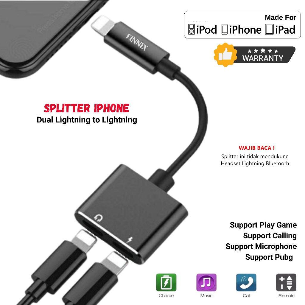 Jual [Bisa Open Mic] Splitter Dual Lightning to Lightning Iphone ...