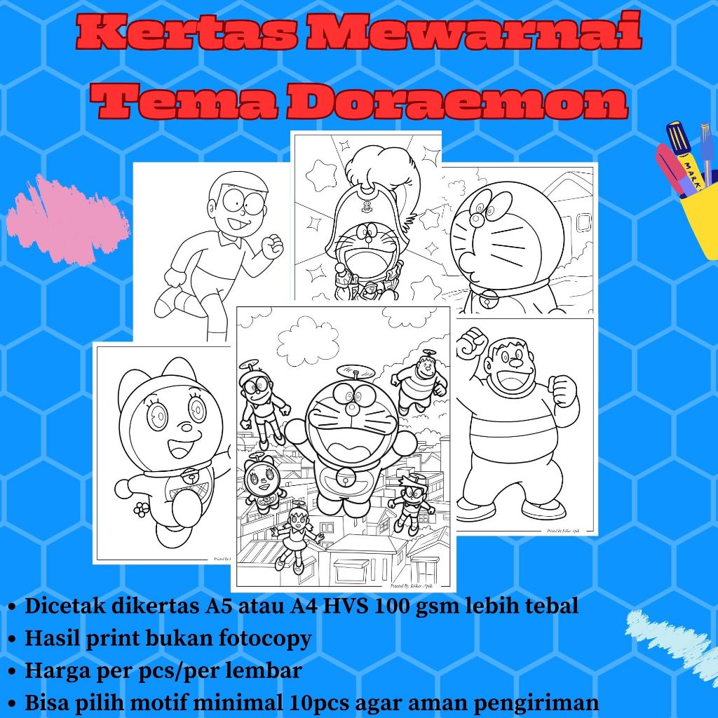 Jual Kertas Gambar Mewarnai Tema Doraemon Worksheet Coloring Paper | Shopee Indonesia