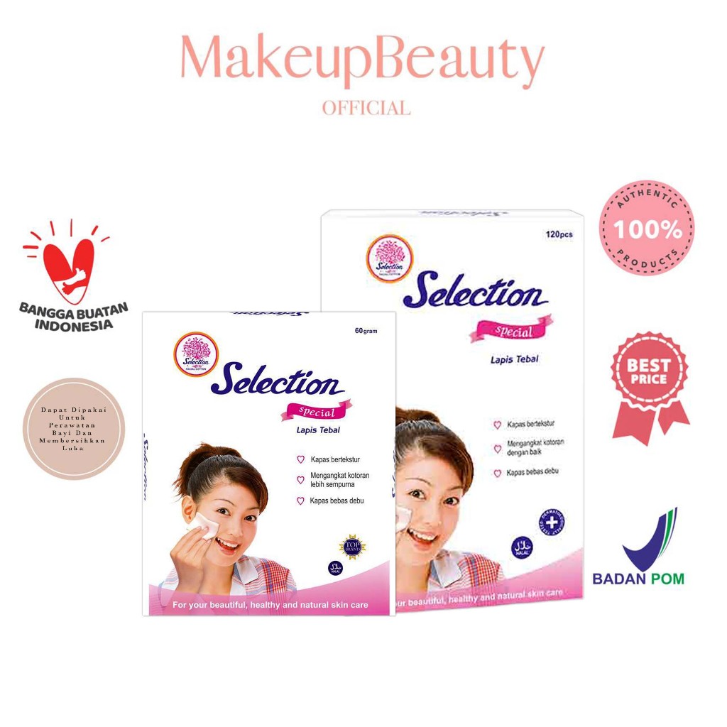 Jual KAPAS SELECTION Facial Cotton Special Lapis Tebal 60gr | 120gr ...