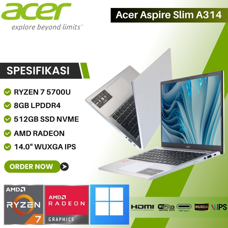 Jual ACER ASPIRE 3 A314-42P-R8PQ - RYZEN 7-5700U - 8GB - 512GB SSD - 14 ...