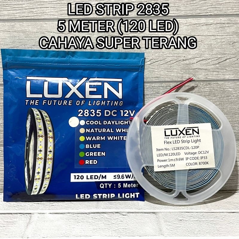 Jual LUXEN LED STRIP DC 12V 2835 120 LED IP33 5M 5 METER / ROLL SUPER TERANG SNI | Shopee Indonesia