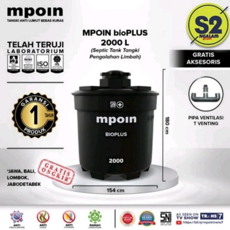 Jual Tandon Air - MPOIN BIOPLUS SEPTIC TANK 2000 Liter | Shopee Indonesia
