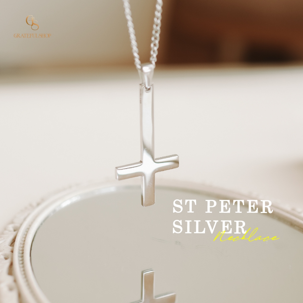 Jual Grateful - Kalung Salib St. Peter (CROSS NECKLACE SILVER STAINLESS STEEL) (ANTI KARAT, FREE ...