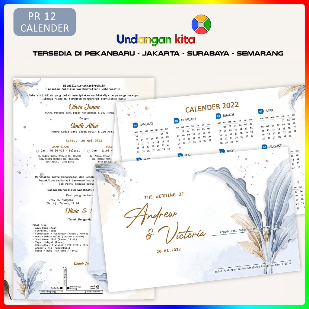 Jual Undangan Pernikahan Kalender Jasmine Full Color, Elegan, Tebal ...