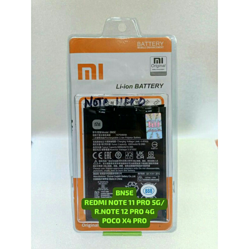 Jual BATERAI REDMI NOTE 11 PRO 5G / NOTE 12 PRO 4G BN5E POCO X4 PRO BN ...