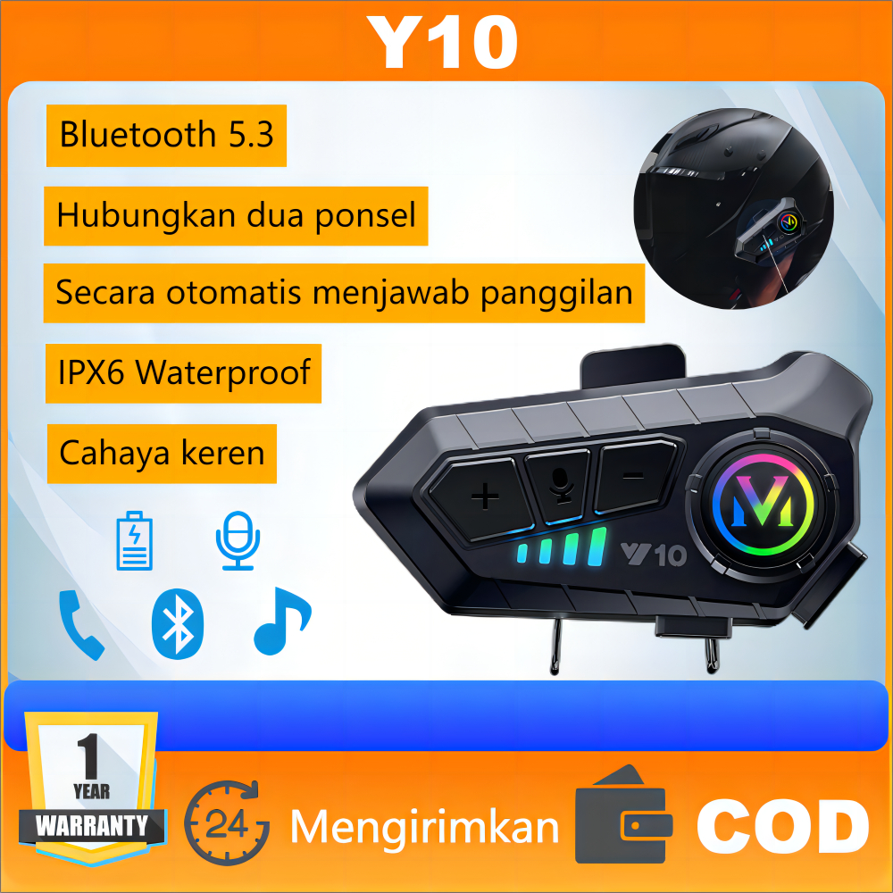 Jual Y10 / Y10-2x Bluetooth 5.3 Helm Headset Interkom Headset Motor Bluetooth Headset IPX6 Tahan ...
