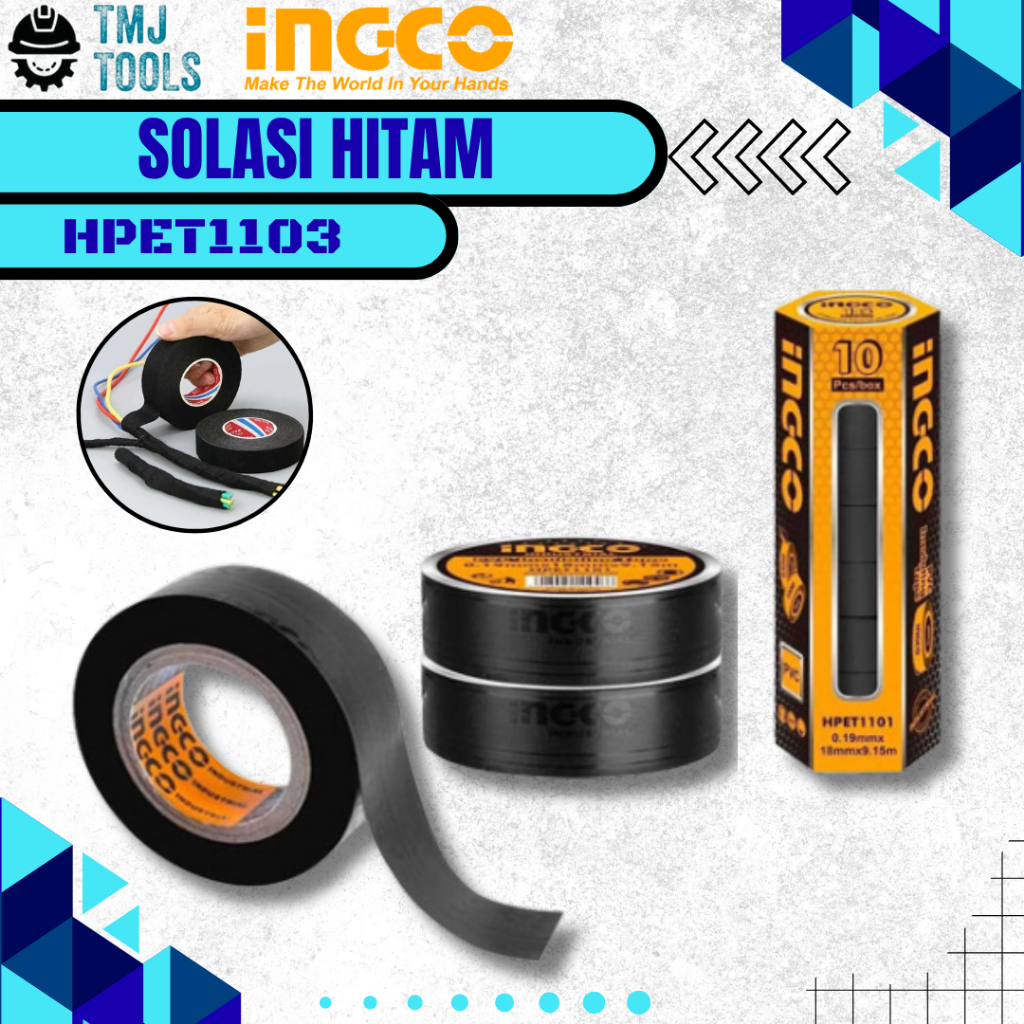 Jual Isolasi Hitam Lakban Listrik INGCO HPET1103 Solasi PREMIUM PVC ...