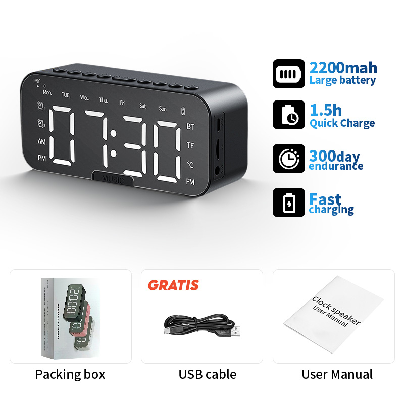 Jual (COD) Speaker Bluetooth Portable Bass speaker Jam Alarm Clock LED ...