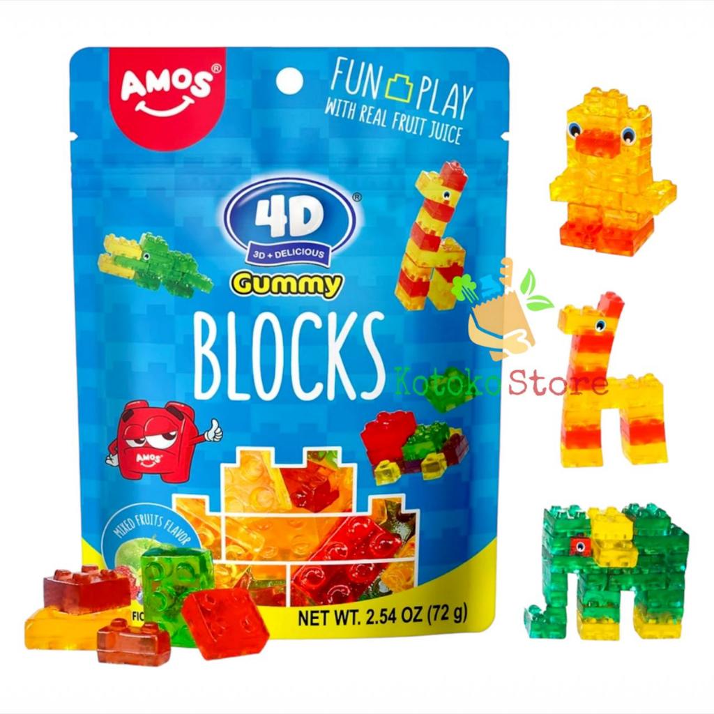 Jual Amos Gummy Candy Blocks Robot Fruits Arithmetic / Permen Amos 4D ...