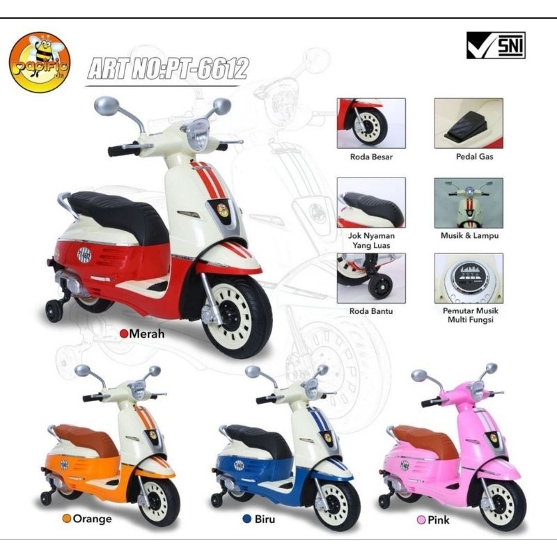 Jual Motor Aki Anak Model Vespa PT-6612 Merek Pacific | Shopee Indonesia