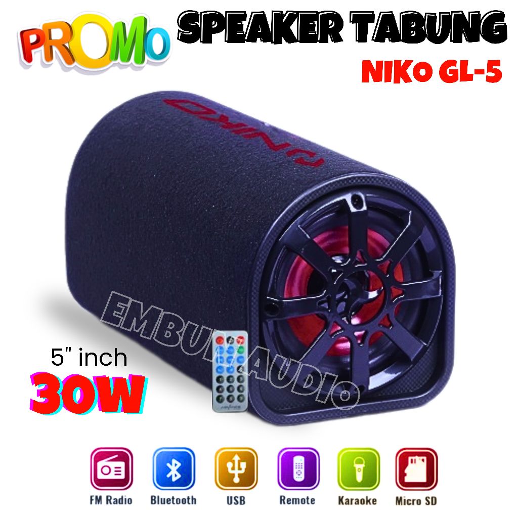 Jual NIKO Speaker Bluetooth 5inch GL5 Subwoofer Super Bass Power 30W ...
