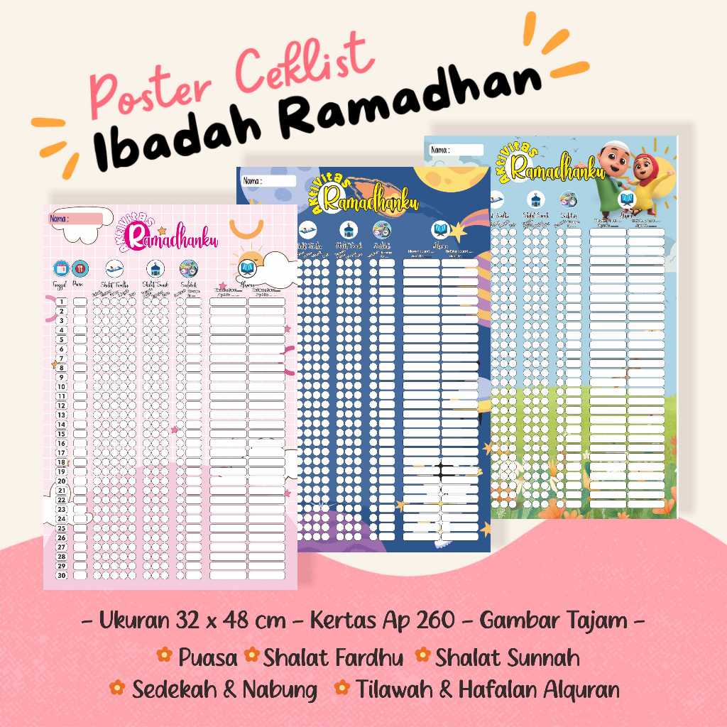 Jual Poster Ceklist Ibadah Ramadhan Tema Anak Ukuran A3 | Shopee Indonesia