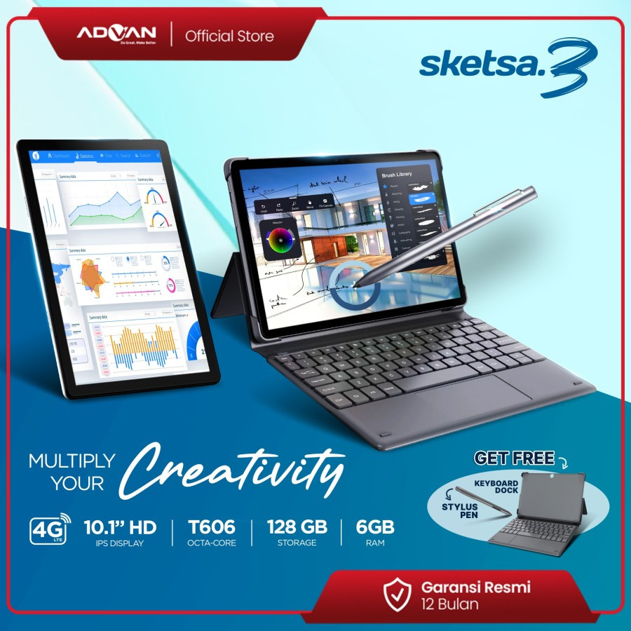 Jual Advan Tab Sketsa 3 10.1” HD IPS 128GB+RAM 6GB Free Case Keyboard ...