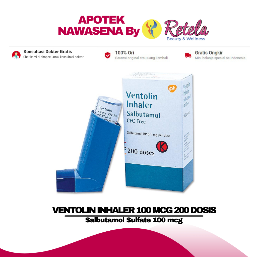 Jual VENTOLIN INHALER 100 MCG 200 DOSIS ( Salbutamol Sulfate 100 mcg ...