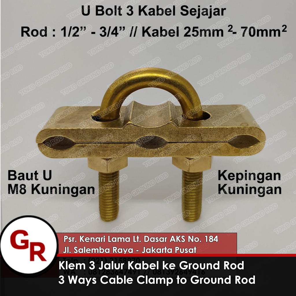 Jual Klem Stik Rod 3 Jalur Sejajar / U Bolt 3 Way Grounding Clamp ...
