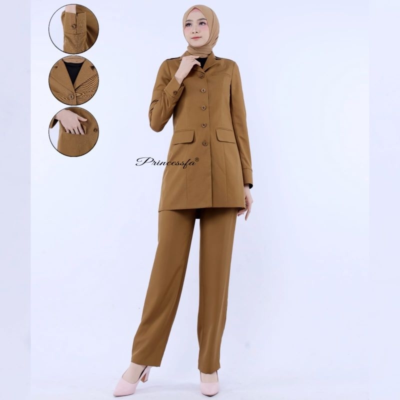 Jual seragam Pemda wanita celana baju PNS wanita seragam ASN kheki tua seragam guru coklat tua ...