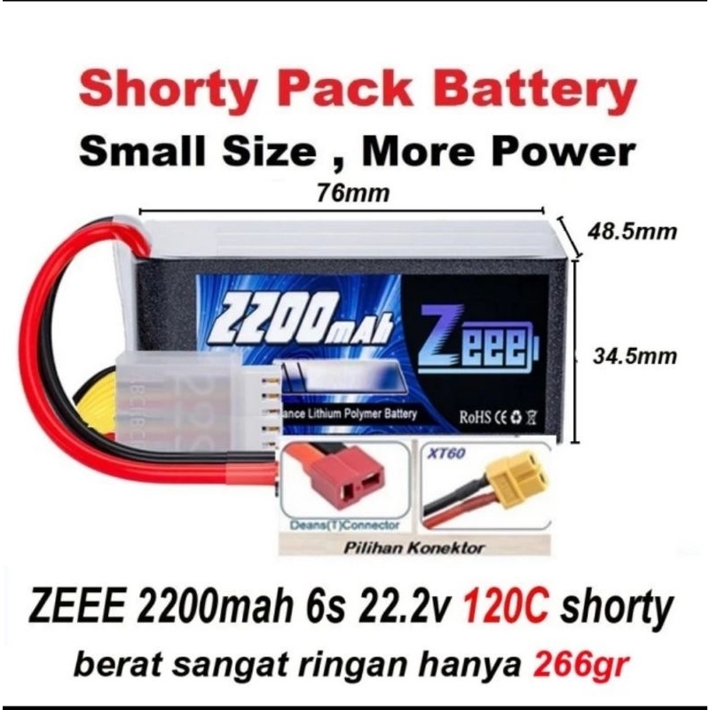 Jual ZEEE 2200mah 22.2V 6S 120C Shorty LiPo Battery SoftCase Baterai Batre fpv drone racing ...
