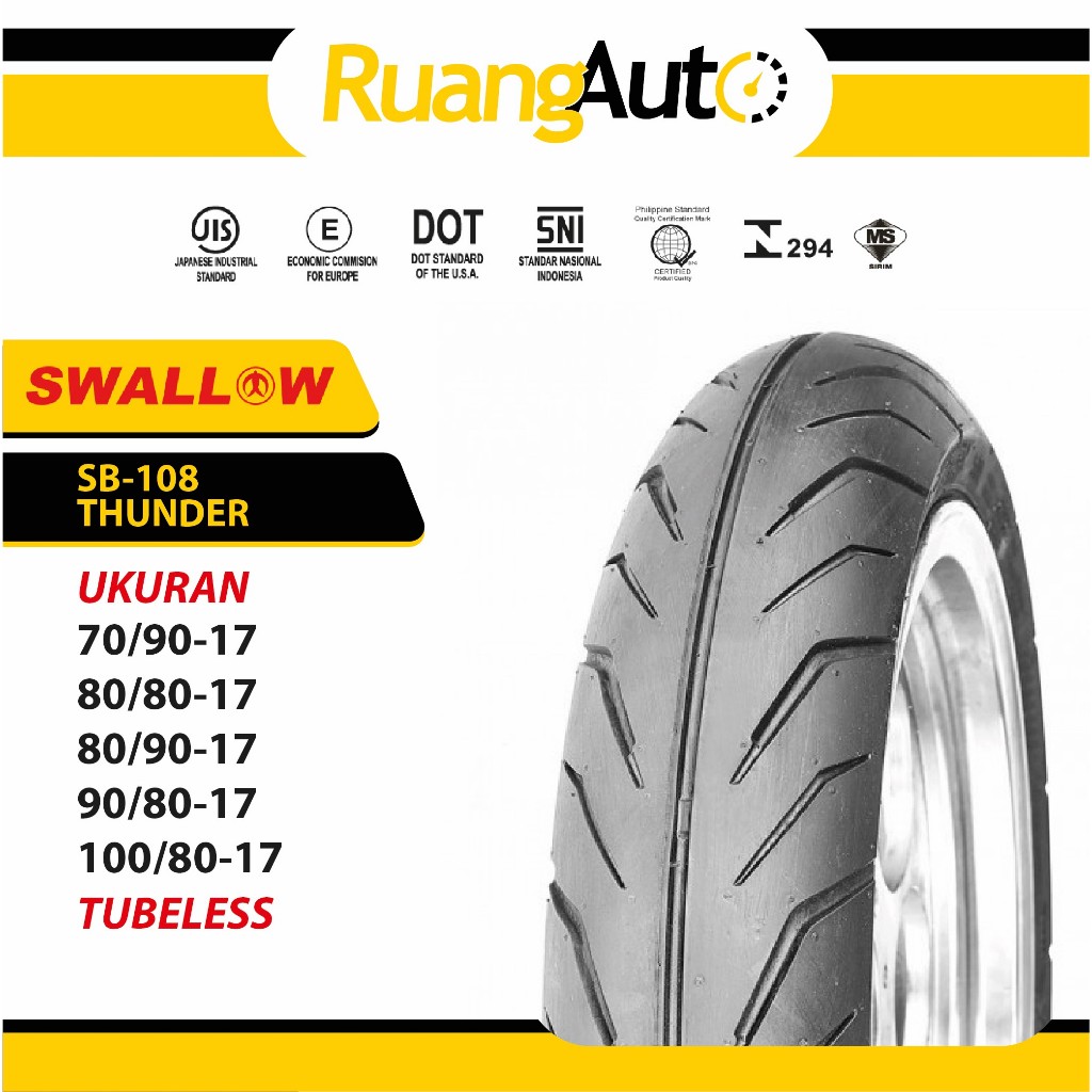 Jual BAN MOTOR SWALLOW SB-108 THUNDER RING 17 UKURAN | 70/90 | 80/80 ...