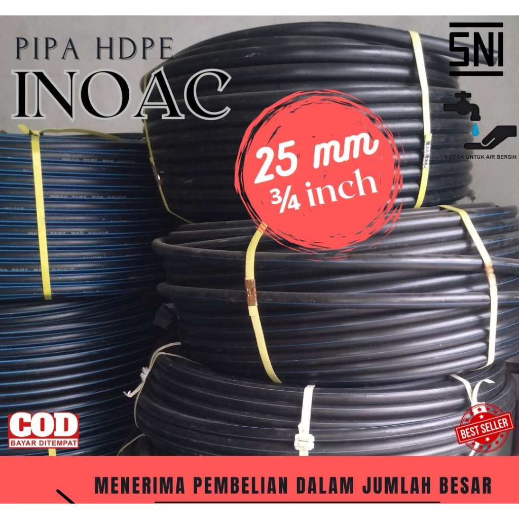 Jual PIPA HDPE 3/4 INCH PN10 SDR17 INOAC PEROLL 100 METER | Shopee ...