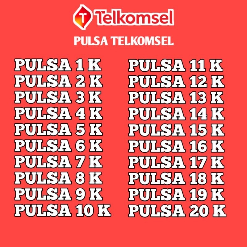 Jual PROMO TELKOMSEL PULSAA REGULER 1K 2K 3K 4K 5K 6K 7K 8K 9K 10K 11K 12K 13K 14K 15K 16K 17K ...