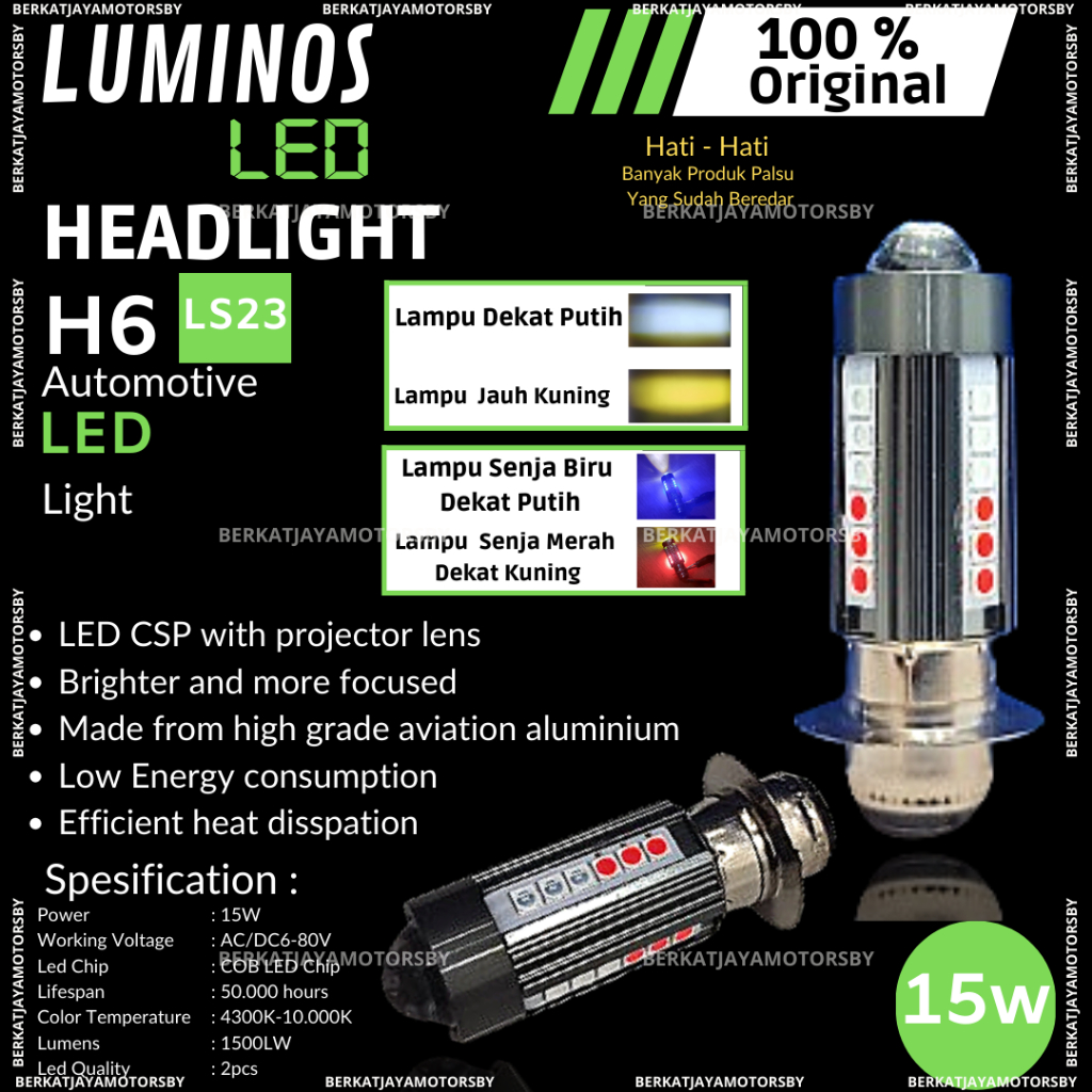 Jual LAMPU LED DEPAN MOTOR LUMINOS H6 LS3 LASER LED HI LOW DC DOUBLE ...