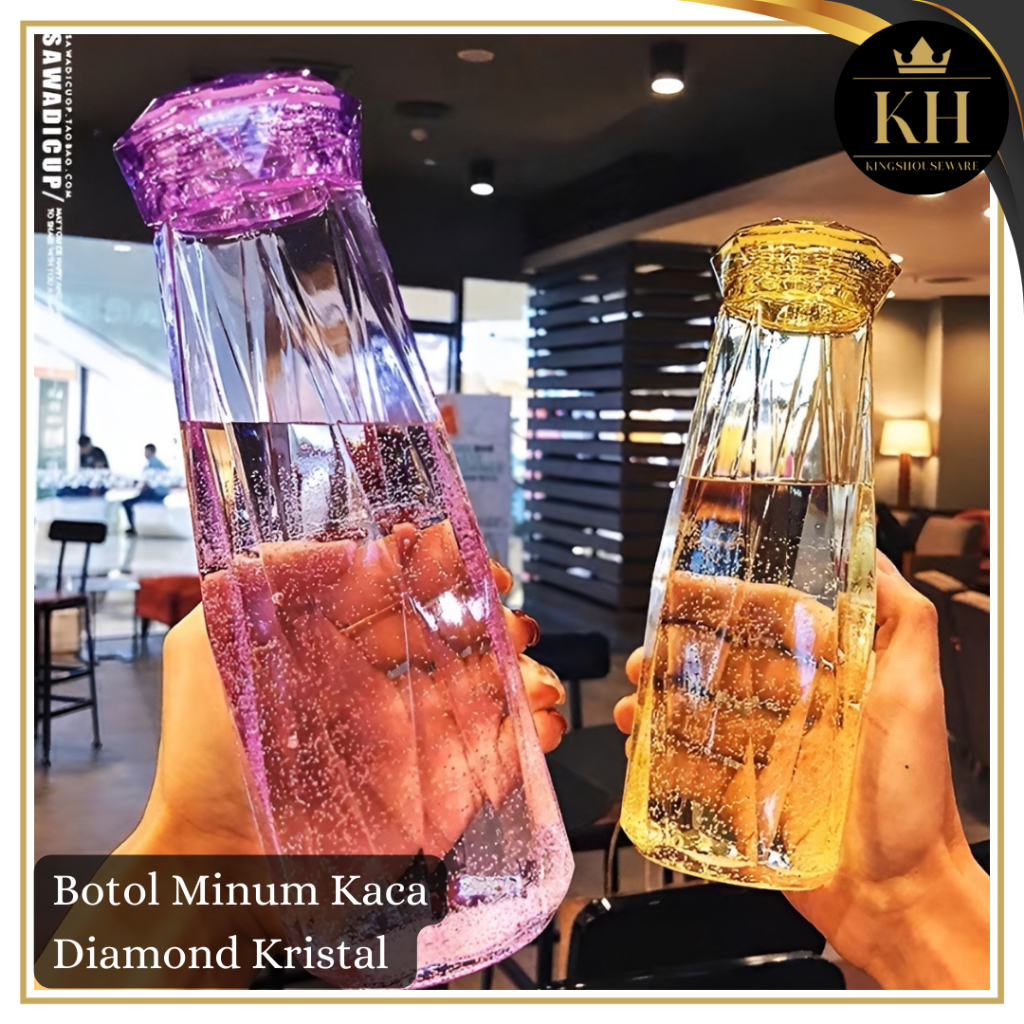 Jual Botol Minum Kaca Diamond Kristal 350&420ml / Tumbler Glass / Botol ...