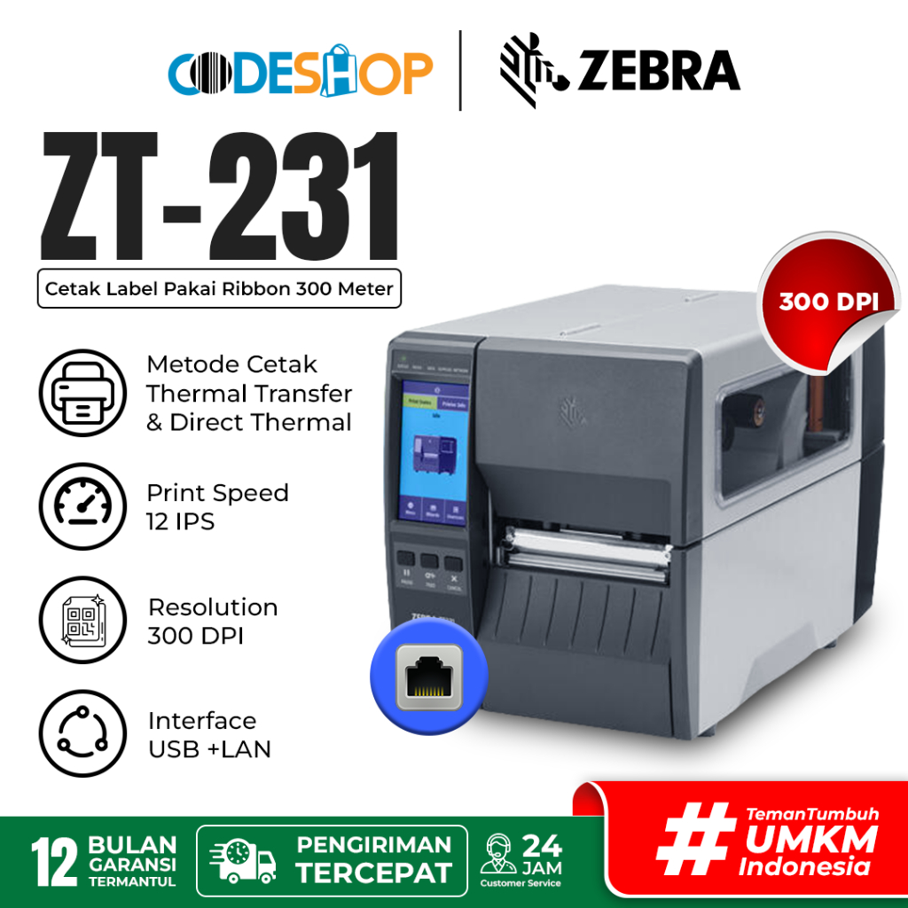 Jual Zebra ZT231 Printer Label Barcode Industrial 203 DPI | Shopee ...