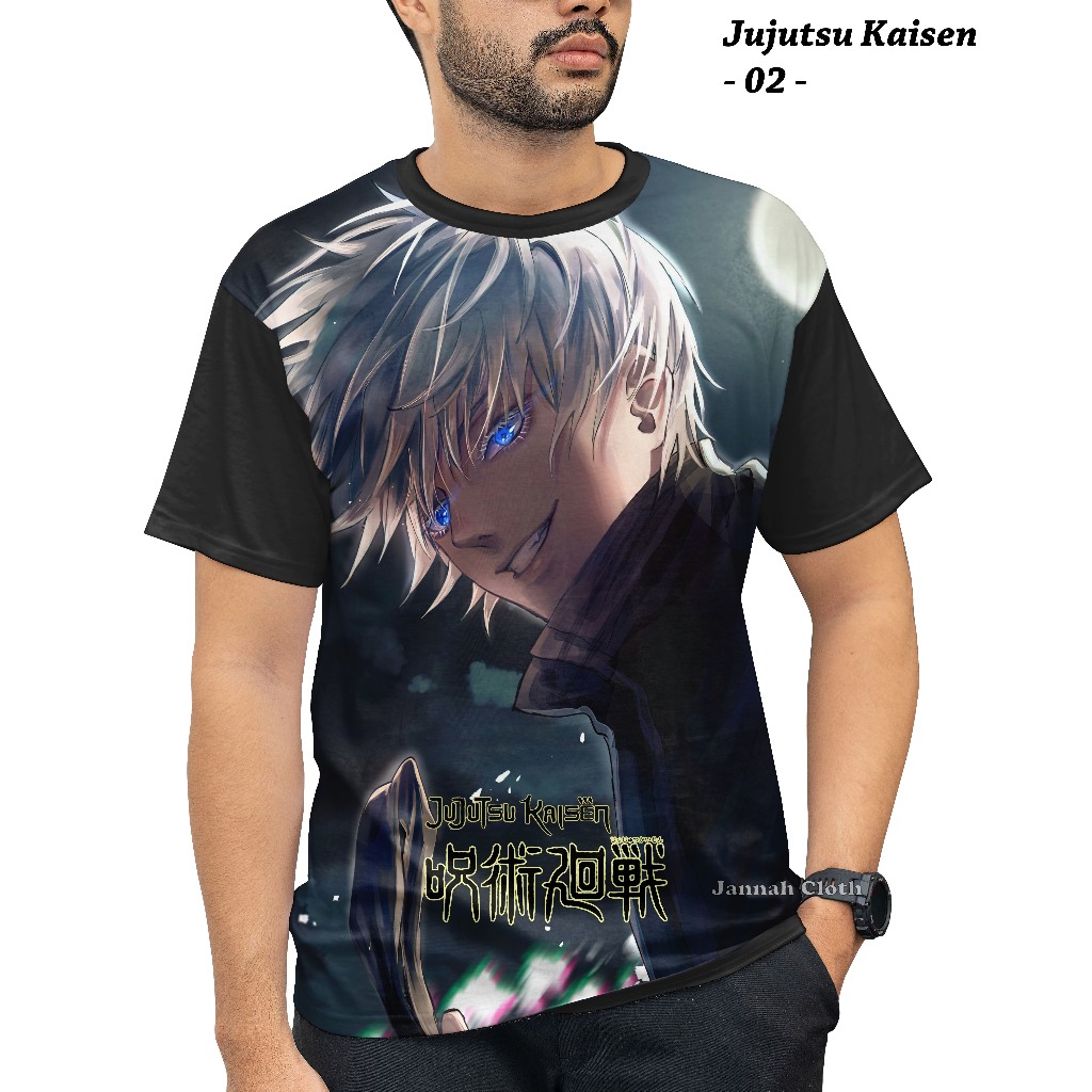 Jual Kaos Anime Jujutsu Kaisen Gojo Satoru Blue Eye Kode JJK-01 Sablon ...