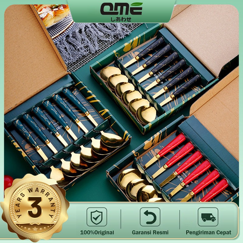 Jual Sendok Makan Set Isi 6 Sendok Sultan Gold Marble Tebal Rapi Golden ...