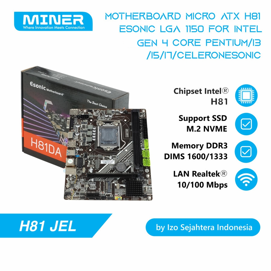 Jual Motherboard H81 Esonic Processor Intel Gen 4 LGA 1150 Core I3/I5 ...
