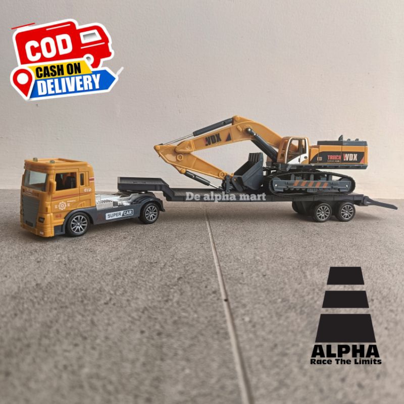 Jual DIECAST TRAILER GANDENG EXCAVATOR 1:50 MINIATUR BEKO TRUK GANDENG ...