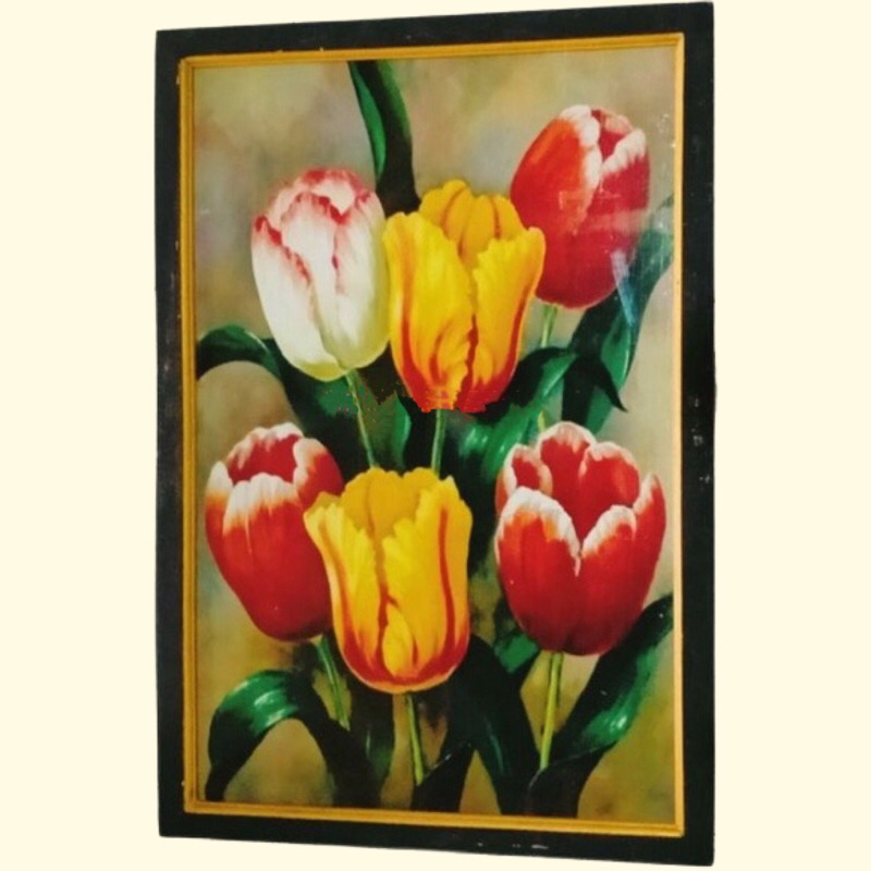 Jual hiasan dinding lukisan cetak bunga tulip plus bingkai 65x45cm ...