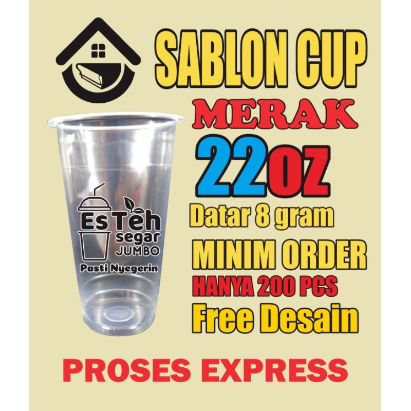 Jual sablon gelas 22oz datar 8grm #cup #merak #cupplastik #esteh #jus # ...