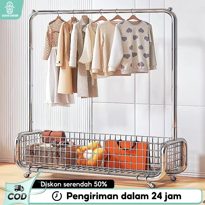 Jual Rak Gantungan Baju Roda Stand Hanger Berdiri Rak Troli Dorong ...