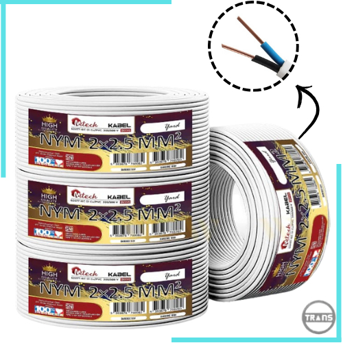 Jual Mitech SNI SPLN Kabel Listrik NYM 2x1.5 / 2x2.5 Kabel Tembaga Murni 1 Roll 50Yard 45Meter ...