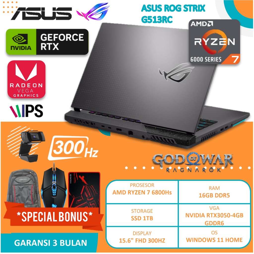 Jual ASUS ROG STRIX G15 G513RC R7 6800Hs SSD RTX3050-4GB 300Hz RGB FHD ...