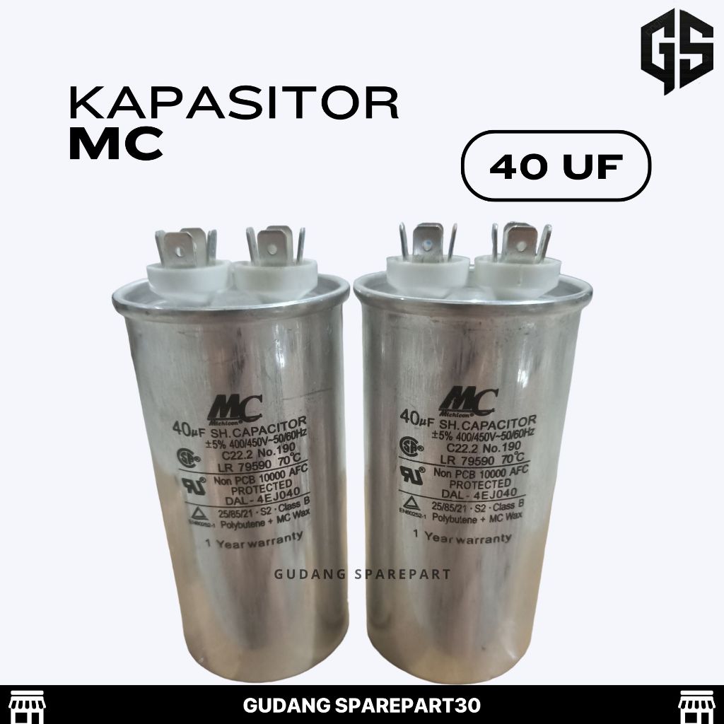 Jual KAPASITOR RUNNING / CAPASITOR AC 40 uF 2 KAKI (KAPASITOR AC MERK MC) | Shopee Indonesia