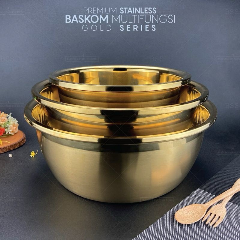 Jual Mangkok Baskom Gold Korea Stainless Tebal Mixing Bowl Sayur Sup SUS 304 | Shopee Indonesia