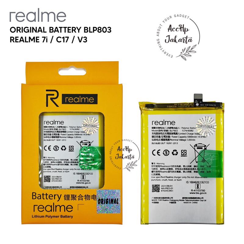 Jual Baterai Batre Realme 7i / C17 / V3 Realme 8 5G BLP 803 BLP803 Battery Original 100% ...