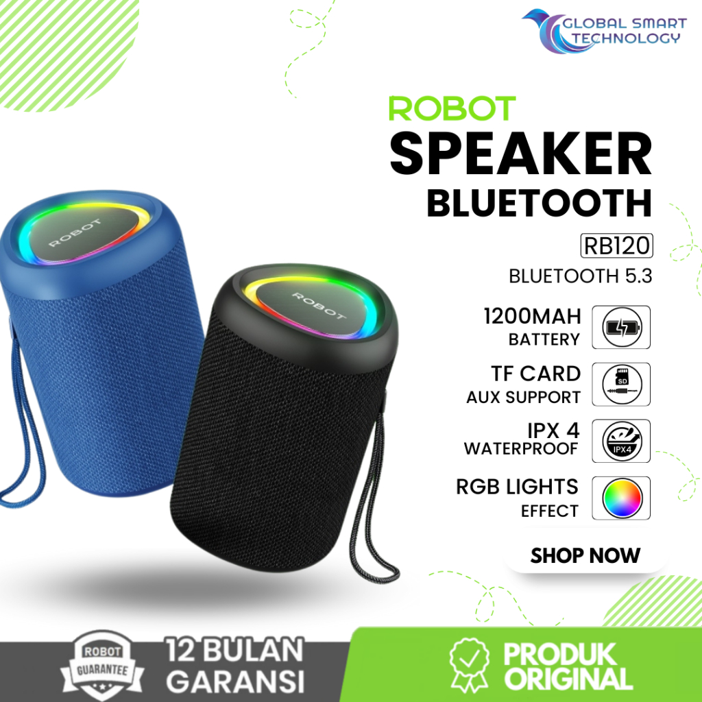 Jual ROBOT RB120 Speaker Bluetooth 5.3 RGB Waterproof IPX4 1200mAH Speaker Portable Aktif ...