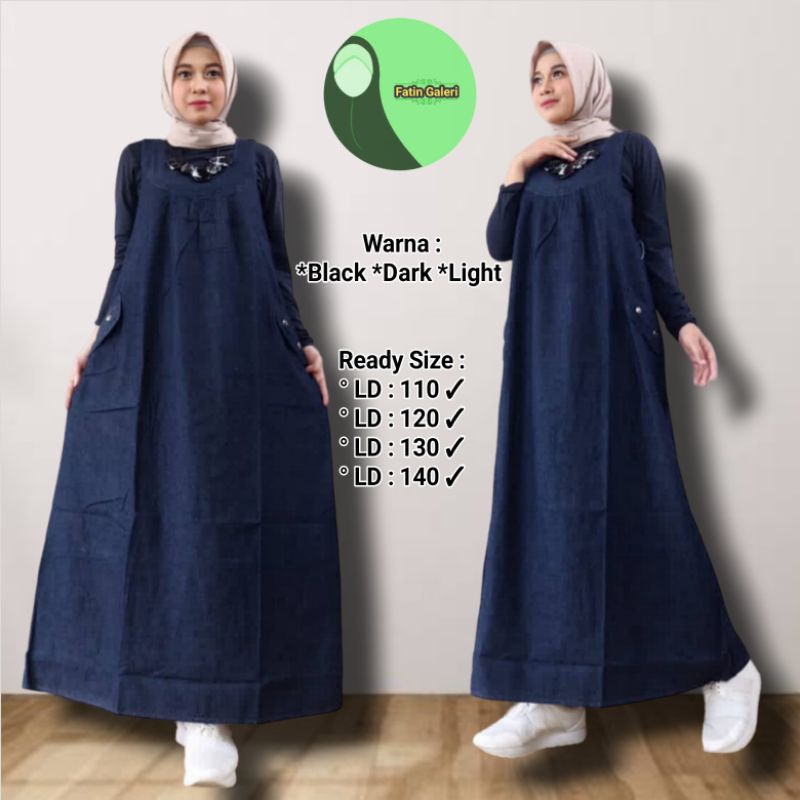 Jual Overall Rok Panjang Jeans Polos Super Jumbo Ld 110 - 140 Baju ...