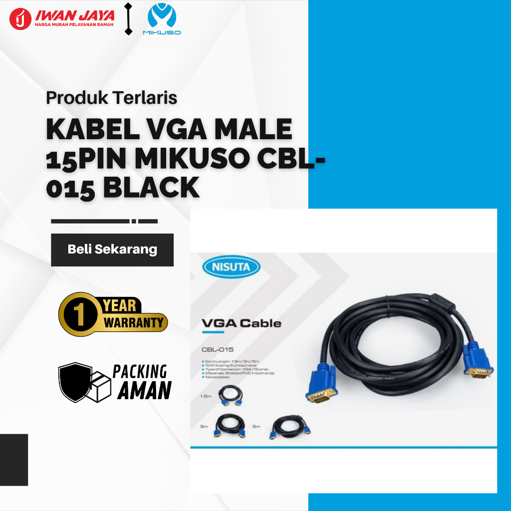 Jual KABEL VGA MALE 15PIN MIKUSO CBL-015 BLACK | Shopee Indonesia