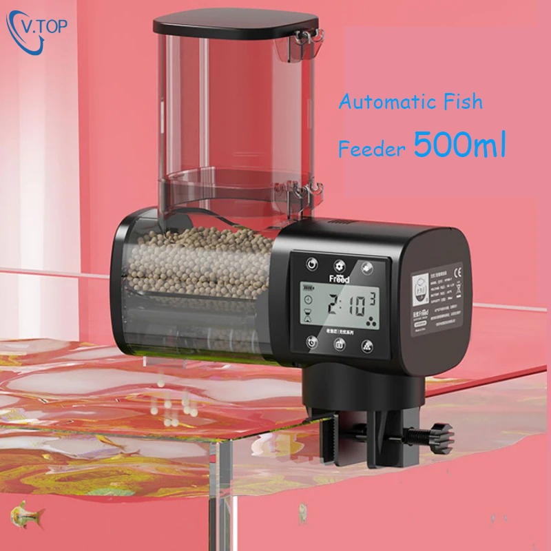 Jual V.TOP 500ml Automatic Fish Feeder with Screen Display / Pakan Ikan ...