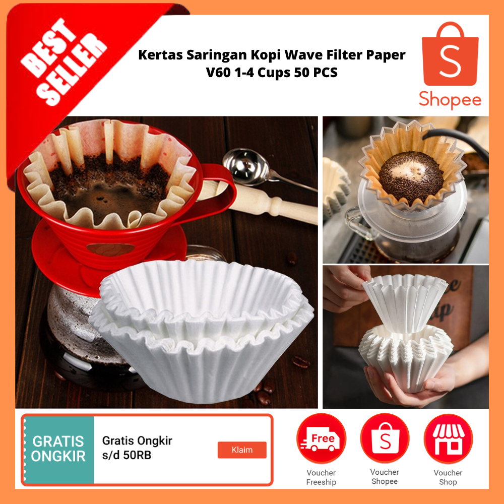 Jual Kertas Saringan Kopi Wave Filter Paper V60 1-4 Cups 50 PCS ...