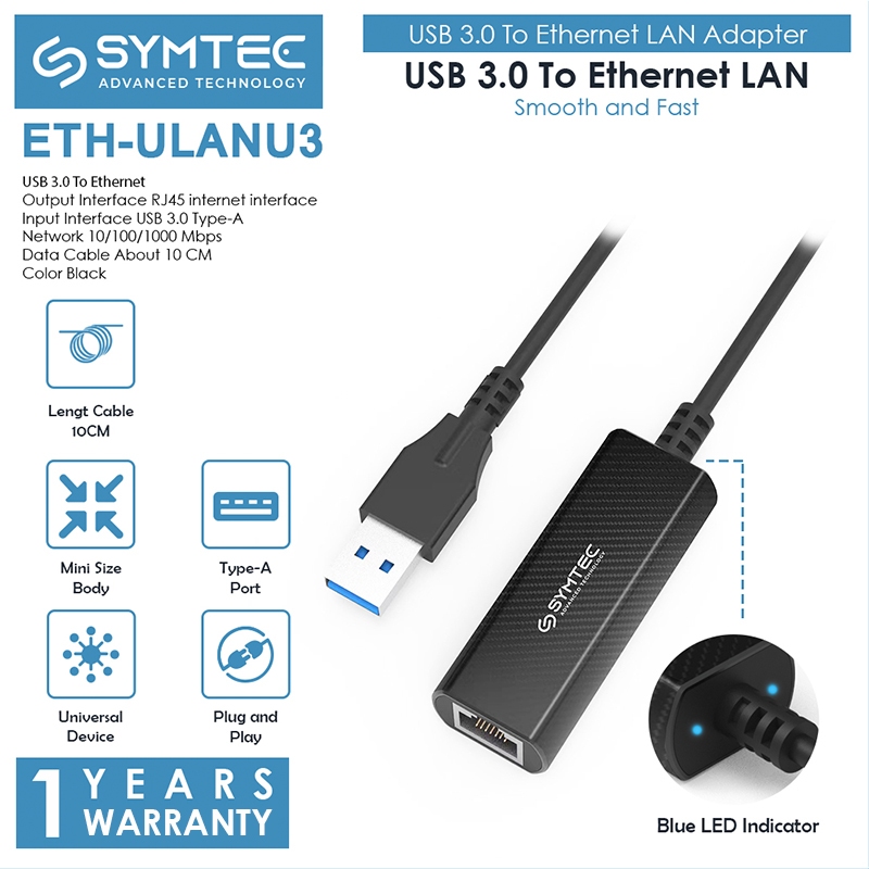 Jual SYMTEC USB 3.0 To Ethernet LAN Adapter - ETH-ULANU3 | Shopee Indonesia