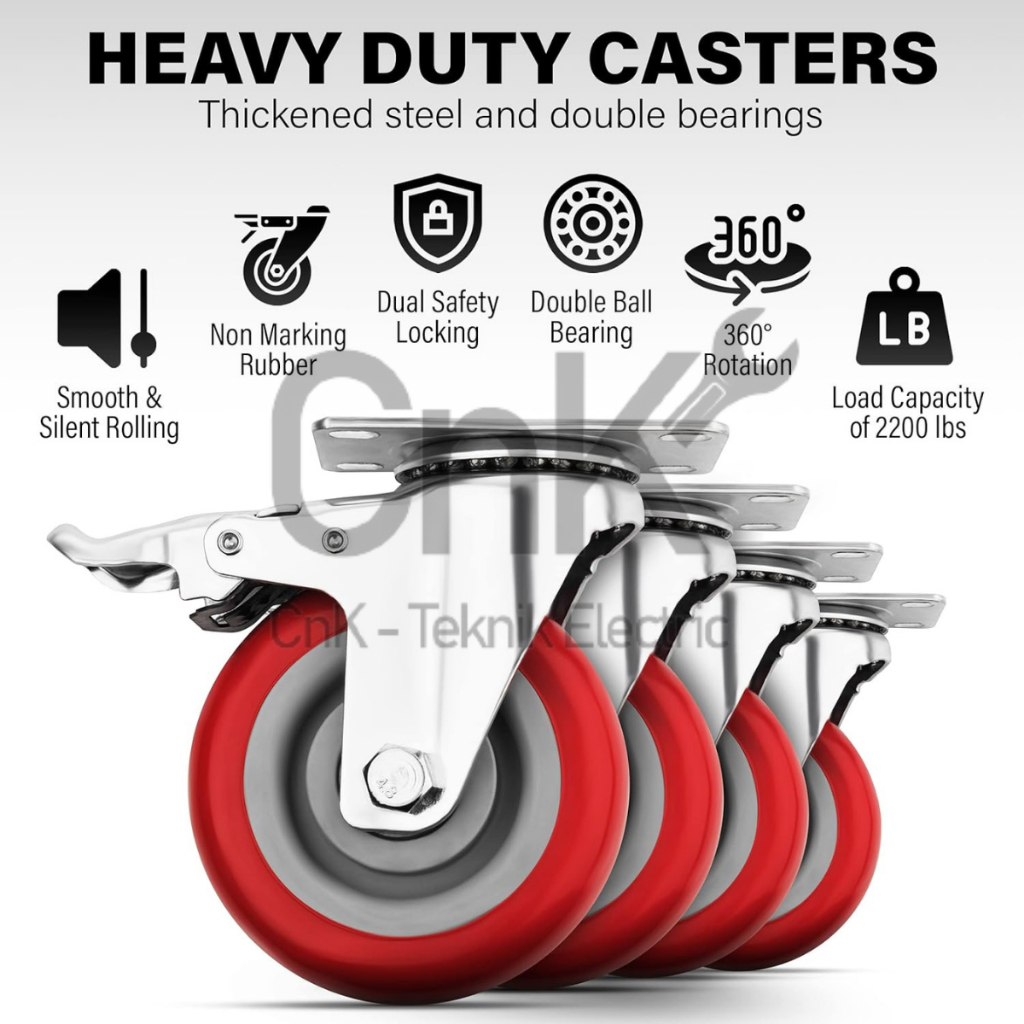 Jual RODA CASTER WHEEL PU MERAH HEAVY DUTY 3 / 4/ 5 INCH RODA TROLY UP ...