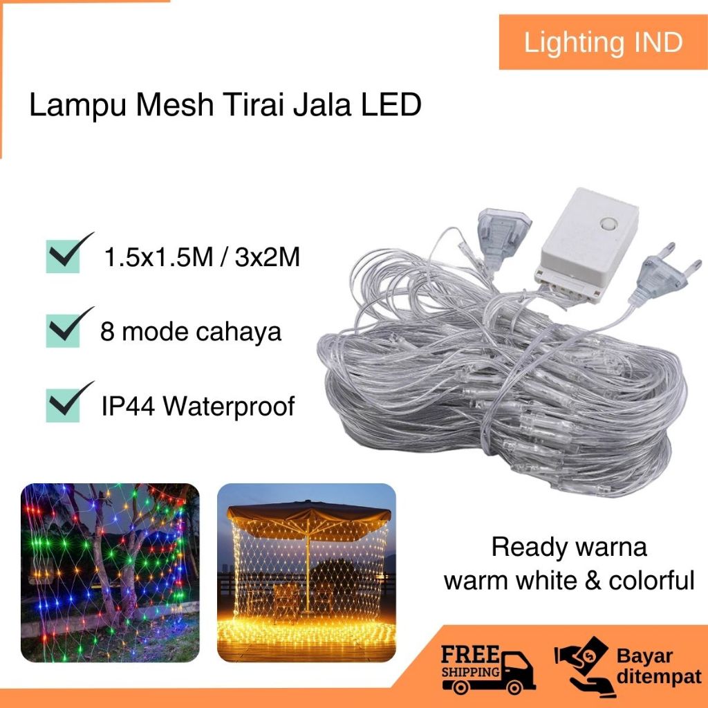 Jual Lampu Natal Jala LED Warm White Tumblr Light 3x2M Jala Dekorasi ...