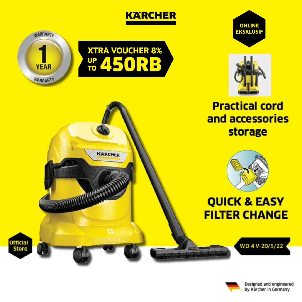 Jual Karcher WD 4 V-20/5/22 *EU Vacuum Cleaner Wet & Dry | Shopee Indonesia